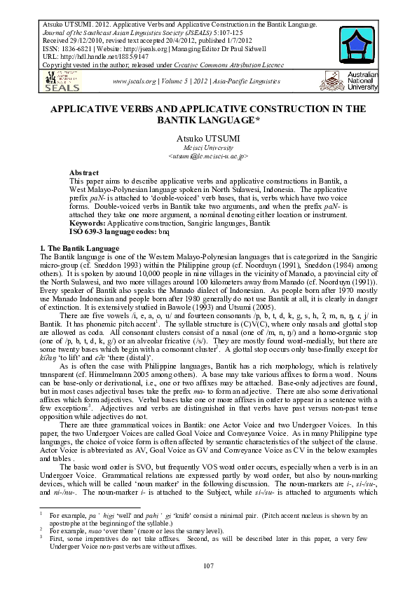 (PDF) Applicative verbs and applicative construction in the Bantik language