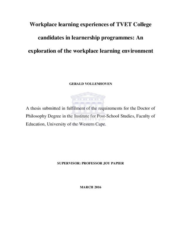 (PDF) Workplace learning experiences of TVET college candidates in ...