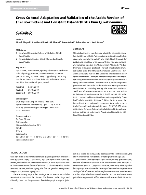 Pdf Cross Cultural Adaptation And Validation Of The Arabic Version Of The Intermittent And
