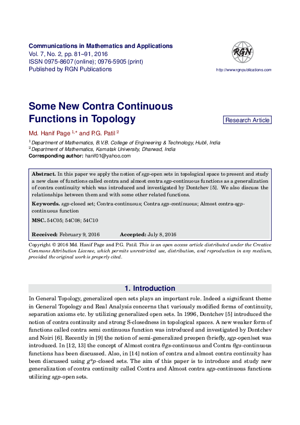 (PDF) Some New Contra-Continuous Functions in Topology