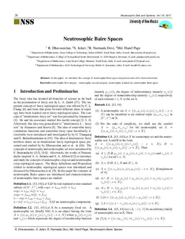 (PDF) Neutrosophic Baire Spaces