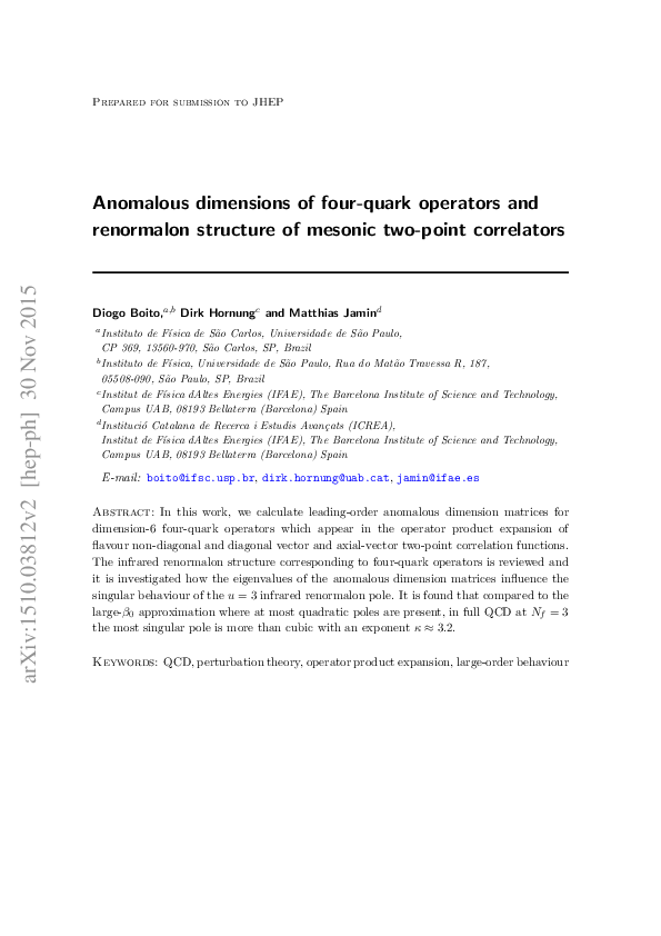 (PDF) Anomalous dimensions of four-quark operators and renormalon structure of mesonic two-point ...