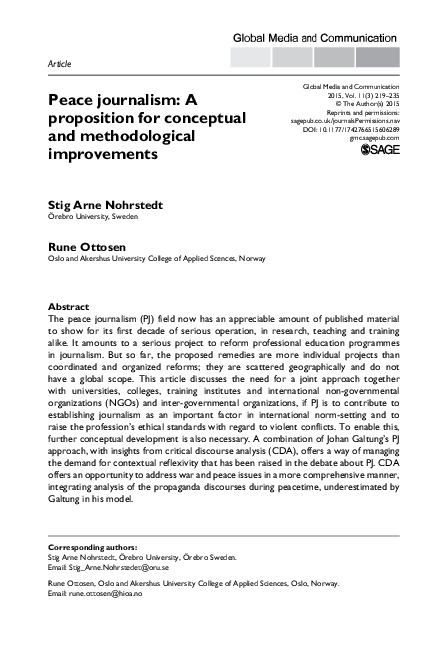 (PDF) Peace journalism: A proposition for conceptual and methodological ...