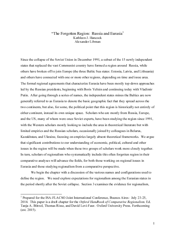 (PDF) The Forgotten Region : Russia and Eurasia 1