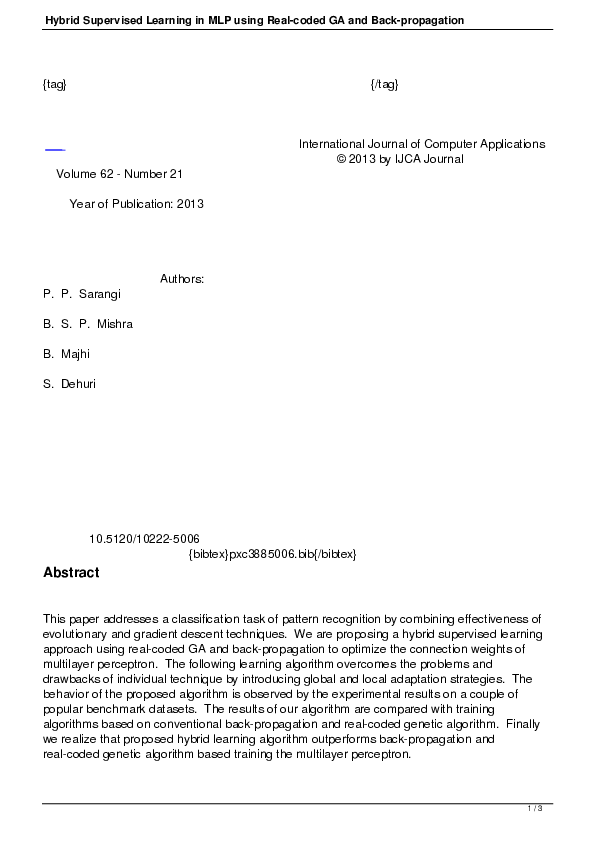 (PDF) Hybrid Supervised Learning in MLP using Real-coded GA and Back-propagation