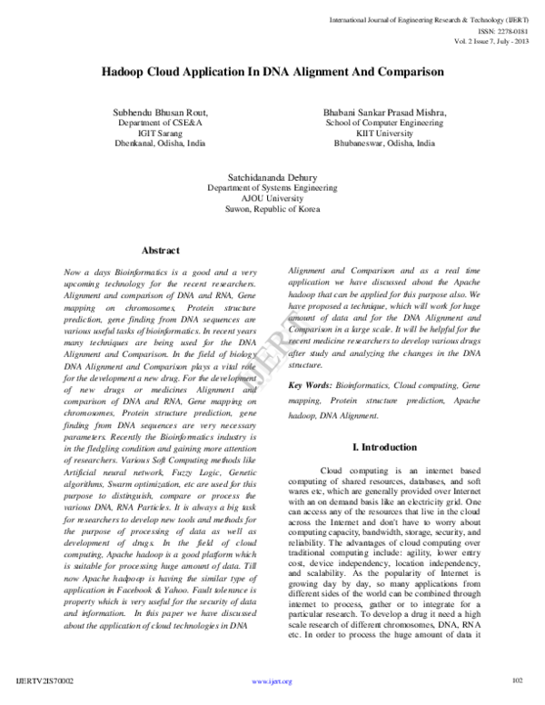 (PDF) Hadoop Cloud Application In DNA Alignment And Comparison