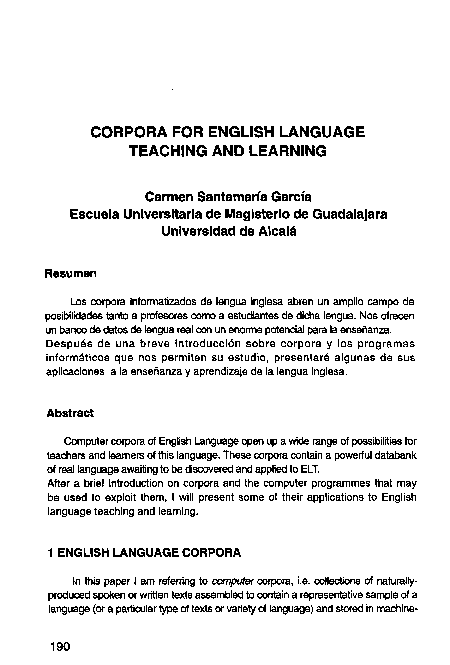 (PDF) Corpora for english language teaching and learning