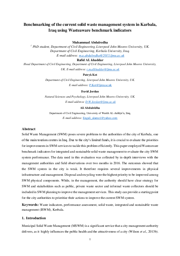 (PDF) Benchmarking of the Current Solid Waste Management System in ...