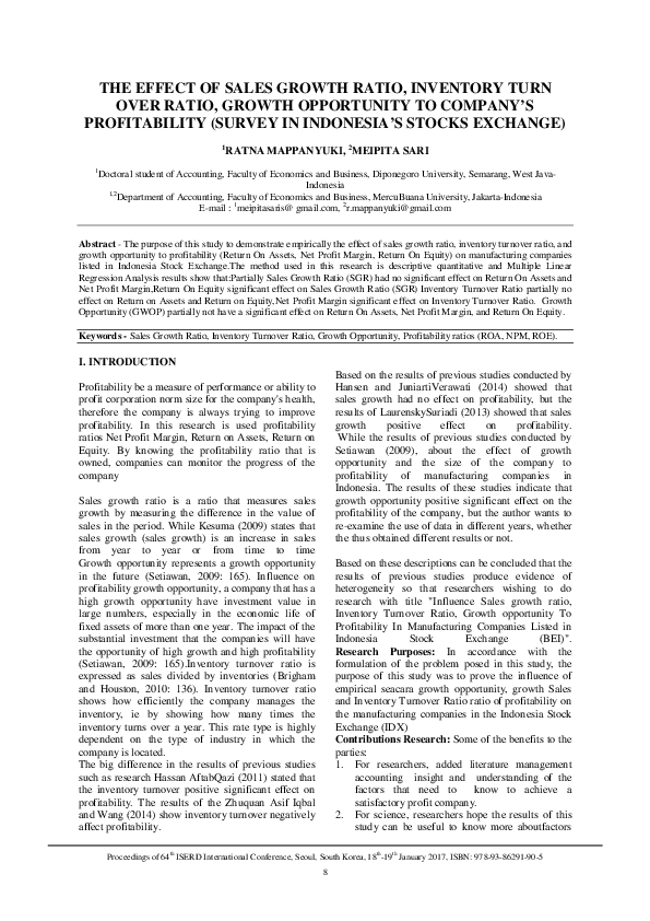 (PDF) The Effect of Sales Growth Ratio , Inventory Turn Over Ratio ...