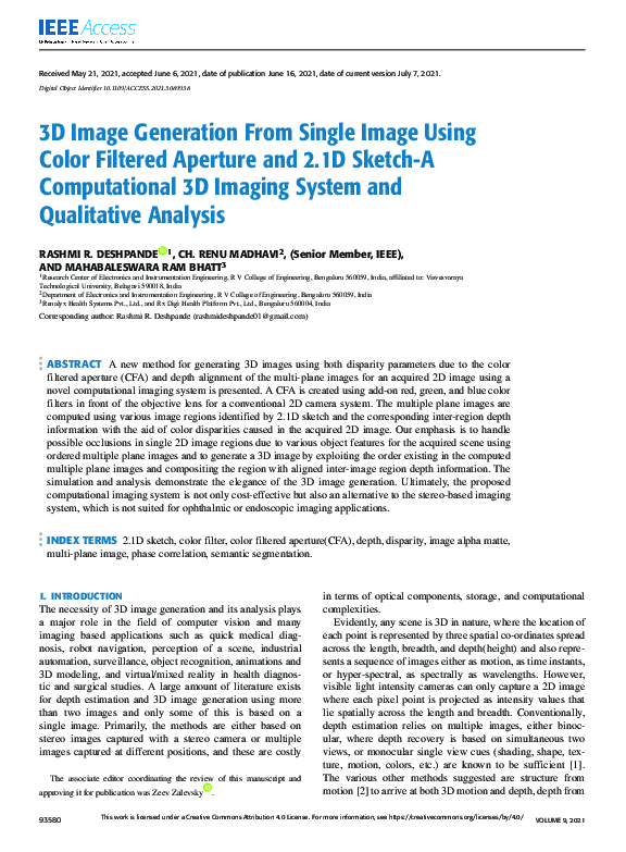 (PDF) 3D Image Generation From Single Image Using Color Filtered ...