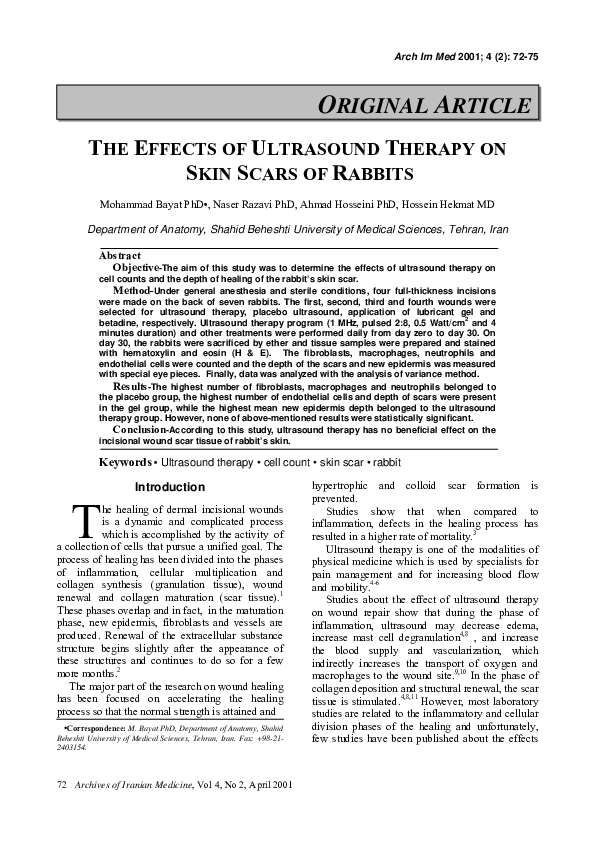 (PDF) The Effects of Ultrasound Therapy on Skin Scars of Rabbits ...