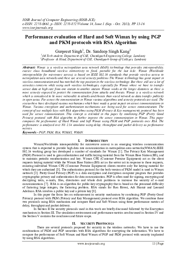 (PDF) Performance evaluation of Hard and Soft Wimax by using PGP and PKM protocols with RSA ...
