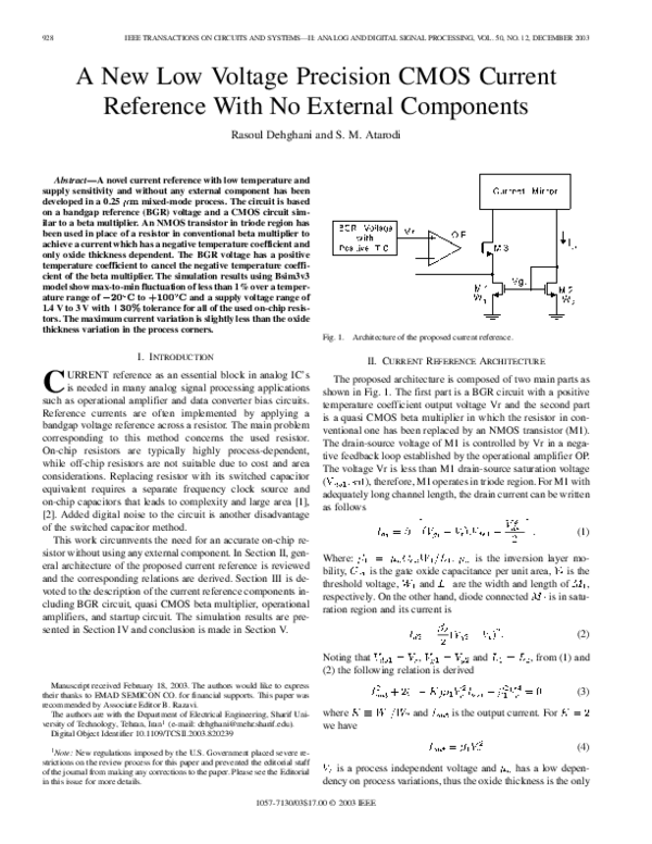 (PDF) A new low voltage precision CMOS current reference with no external components