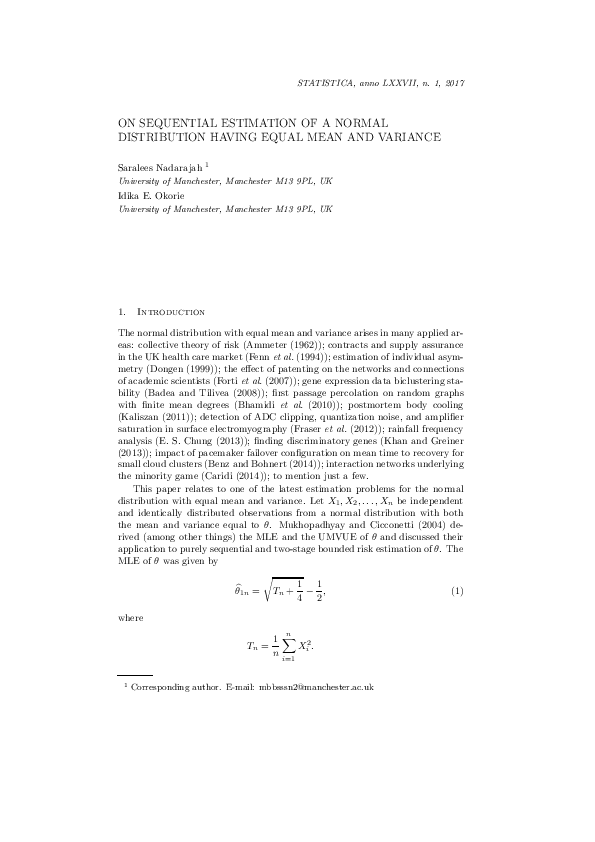 (PDF) On sequential estimation of a normal distribution having equal ...