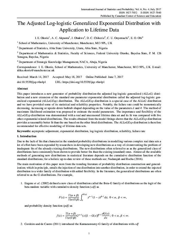 (PDF) The Adjusted Log-logistic Generalized Exponential Distribution with Application to ...