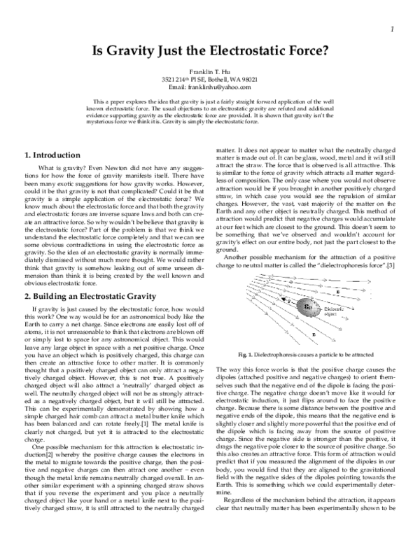 (PDF) Is Gravity Just the Electrostatic Force
