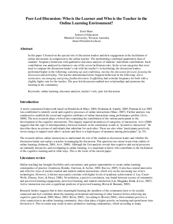 (PDF) Peer-Led Discussion: Who is the Learner and Who is the Teacher in ...