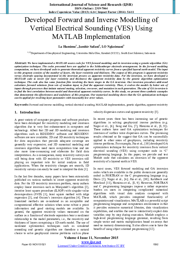 (PDF) Developed Forward and Inverse Modelling of Vertical Electrical Sounding ( VES ) Using ...
