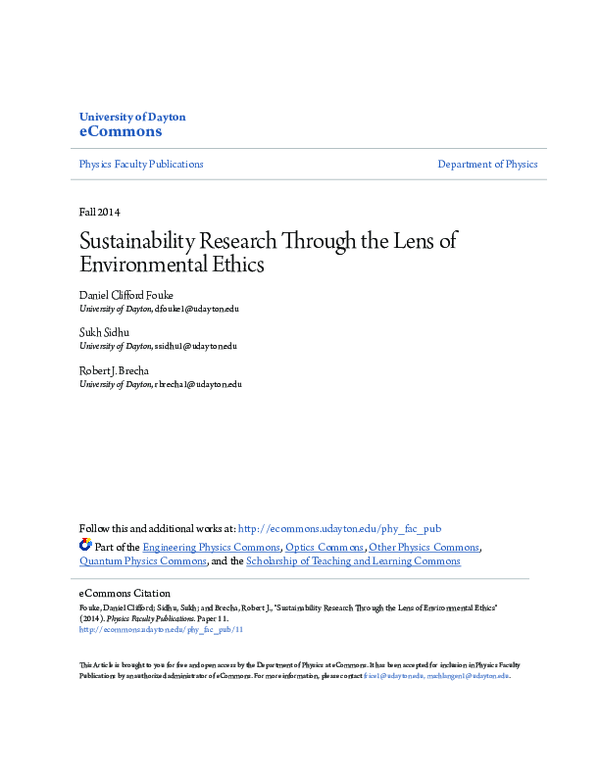 (PDF) Sustainability Research Through the Lens of Environmental Ethics