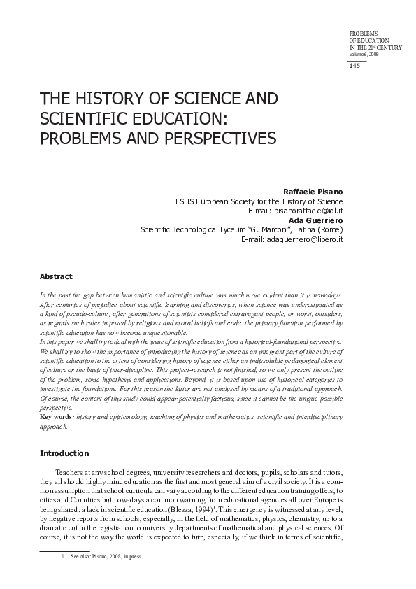 (PDF) THE HISTORy OF SCIENCE AND SCIENTIFIC EDUCATION: PROBLEmS AND ...