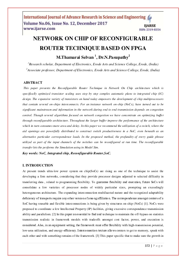 Pdf Network On Chip Of Reconfigurable Router Technique Based On Fpga