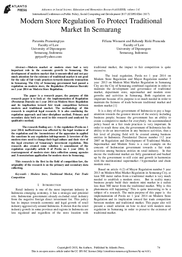(PDF) Modern Store Regulation To Protect Traditional Market In Semarang
