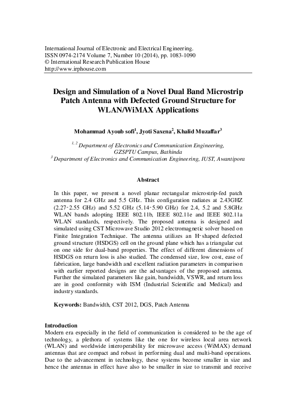 (PDF) Design and Simulation of a Novel Dual Band Microstrip Patch Antenna with Defected Ground ...