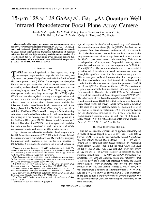 (PDF) 15-m 128128 GaAs/AlxGa1-xAs quantum well infrared photodetector focal plane array camera