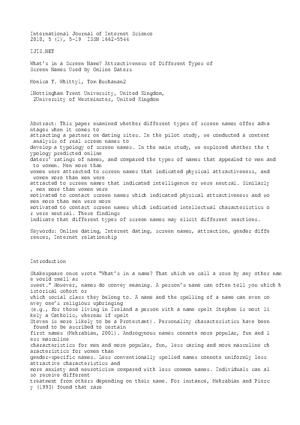 What's In A'Screen Name'? Attractiveness of Different Types of Screen ...