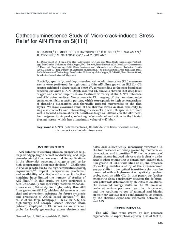(PDF) Cathodoluminescence Analysis of AlN Films on Si (111)