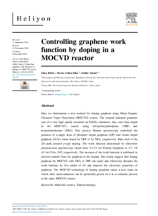 (PDF) Controlling graphene work function by doping in a MOCVD reactor