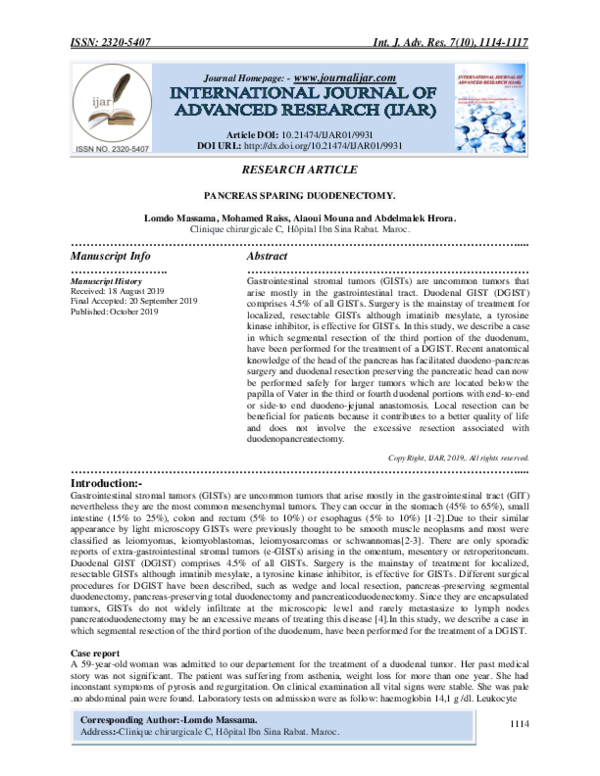 (PDF) Pancreas Sparing Duodenectomy