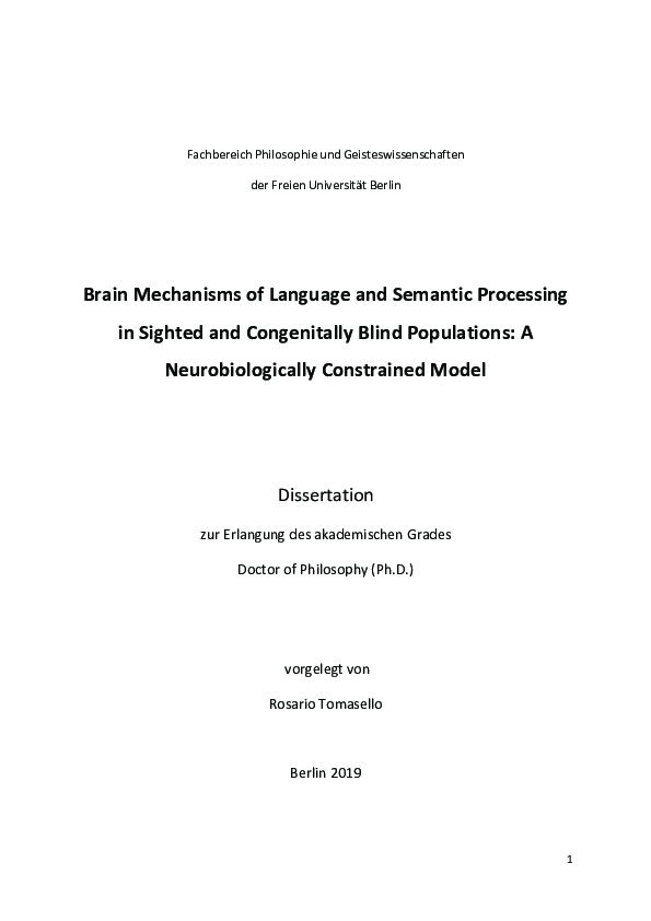 (PDF) Brain Mechanisms of Language and Semantic Processing in Sighted and Congenitally Blind ...