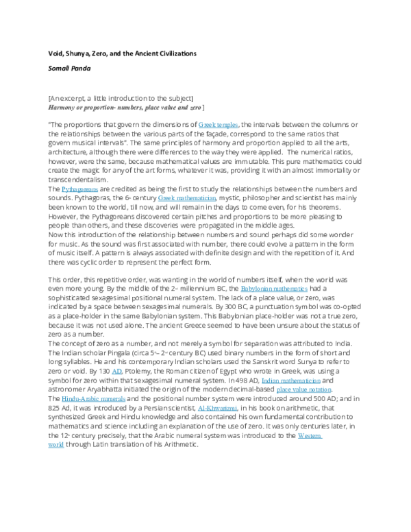 (DOC) Void, Shunya, Zero, and the Ancient Civilizations