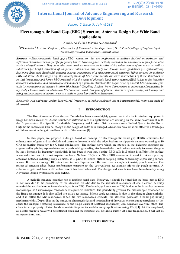 (PDF) Electromagnetic Band Gap (Ebg) Structure Antenna Design for Wide ...