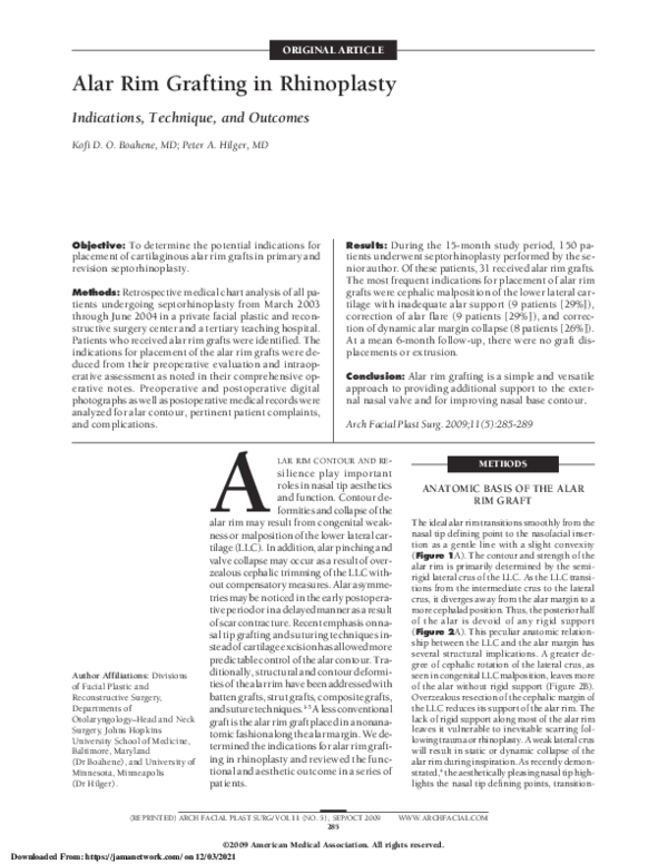 (PDF) Alar Rim Grafting in Rhinoplasty