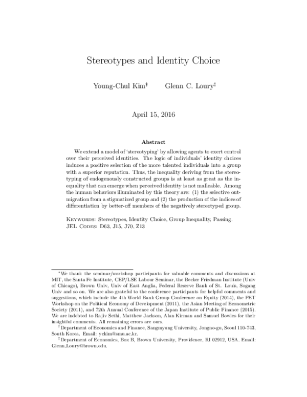(PDF) Stereotypes and Identity Choice