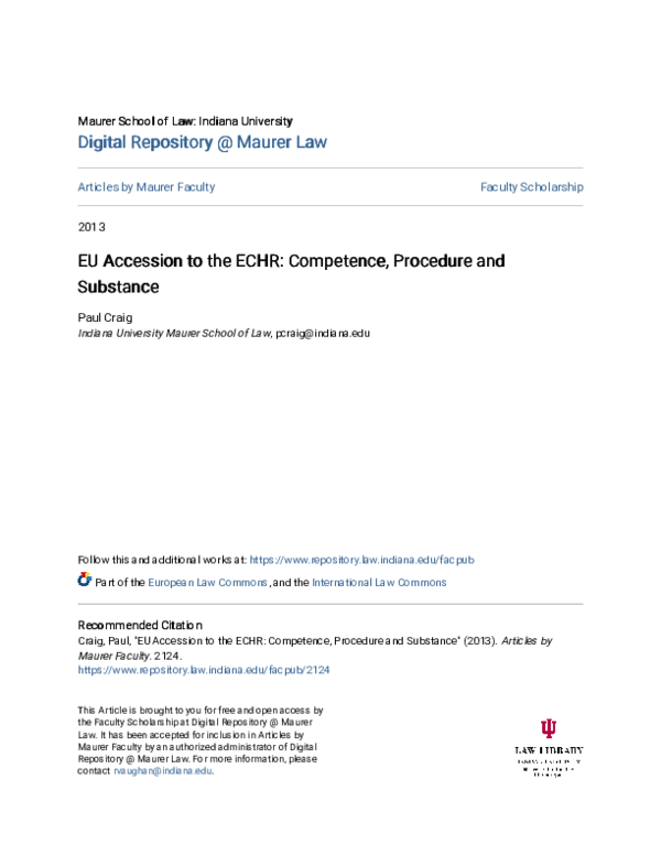 (PDF) EU Accession to the ECHR: Competence, Procedure and Substance