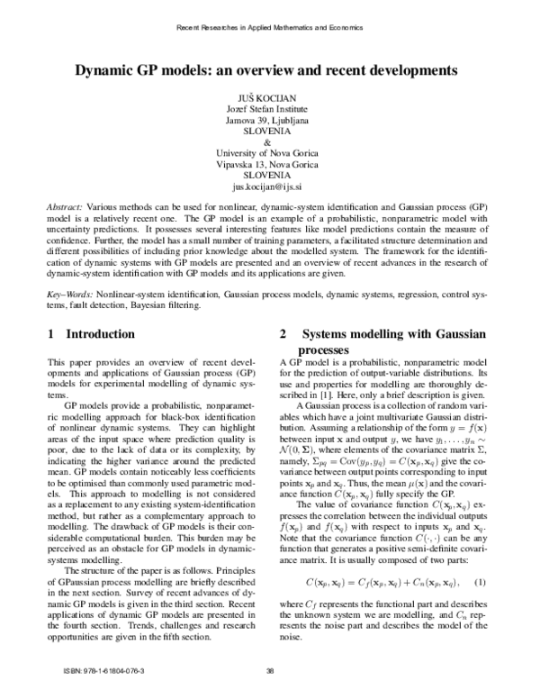 (PDF) Dynamic GP models: an overview and recent developments | Jus Kocijan - Academia.edu