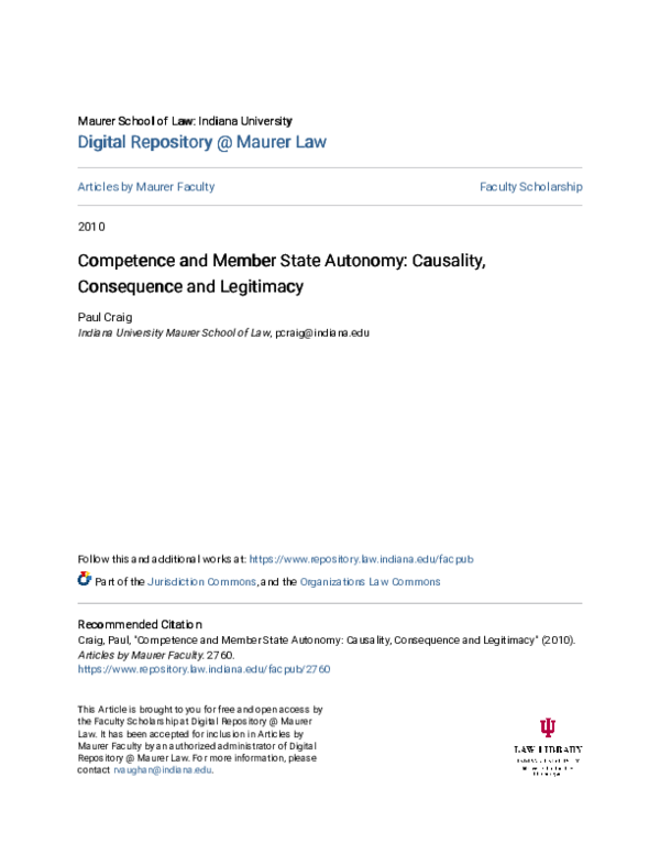 (PDF) Competence and Member State Autonomy: Causality, Consequence and ...