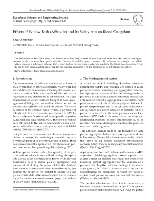 (PDF) Effects of Willow Bark (Salix alba) and Its Salicylates on Blood ...