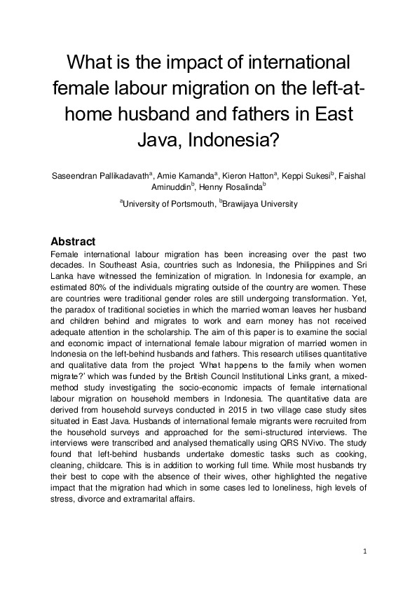 (PDF) What is the impact of international female labour migration on ...