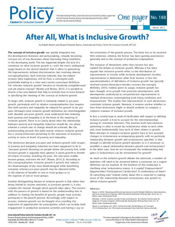 (PDF) After All, What is Inclusive Growth?