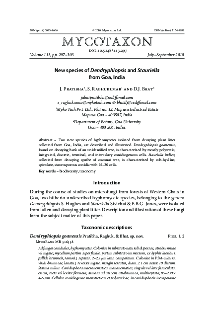 (PDF) New species of Dendryphiopsis and Stauriella from Goa, India
