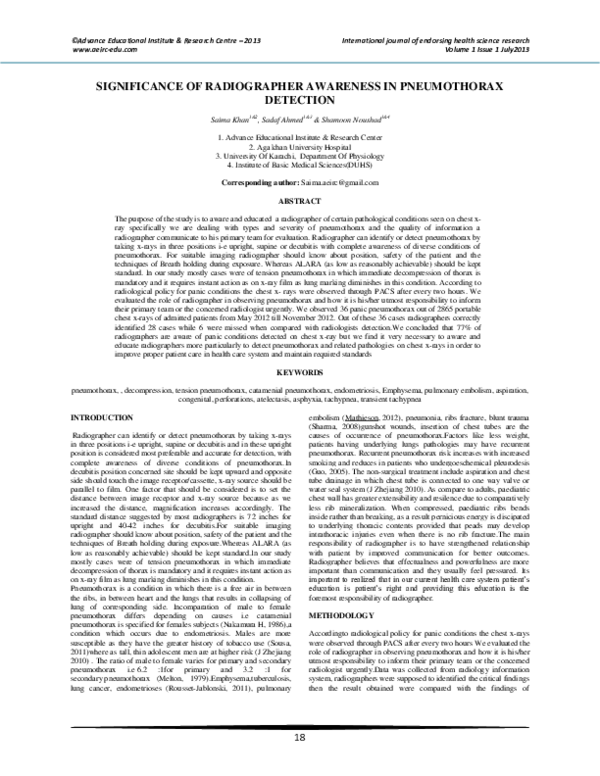 Pdf Significance Of Radiographer Awareness In Pneumothorax Detection