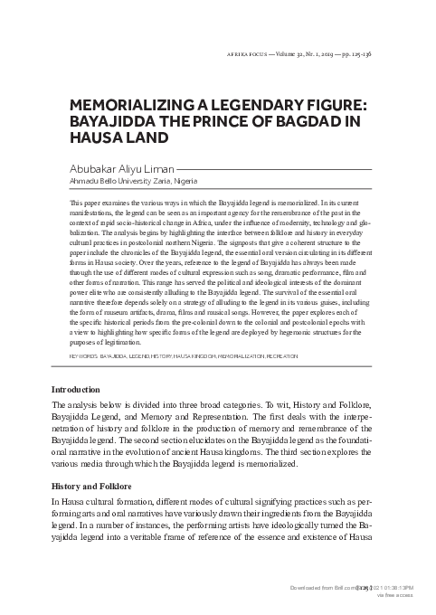 (PDF) Memorializing a Legendary Figure: Bayajidda the Prince of Bagdad ...