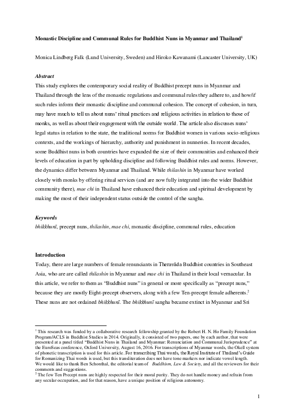 (PDF) Monastic Discipline and Communal Rules for Buddhist Nuns in ...