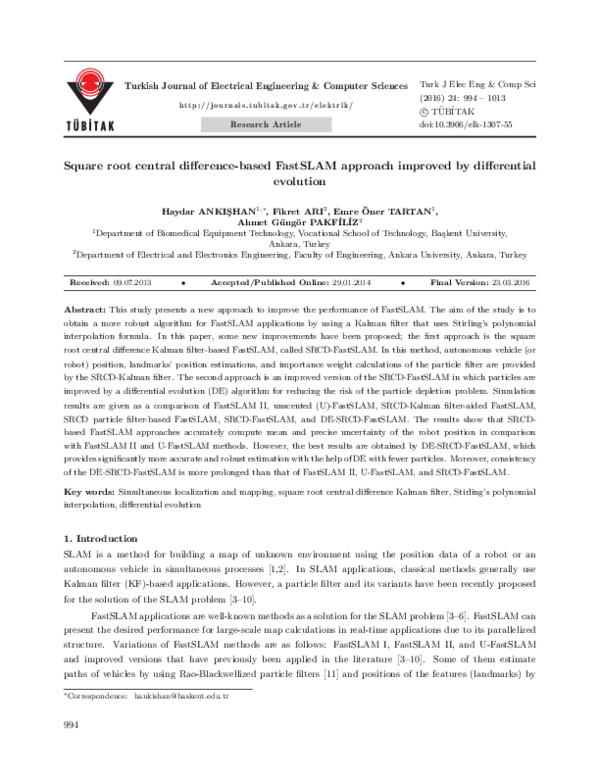 Pdf Square Root Central Difference Based Fastslam Approach Improved By Differential Evolution
