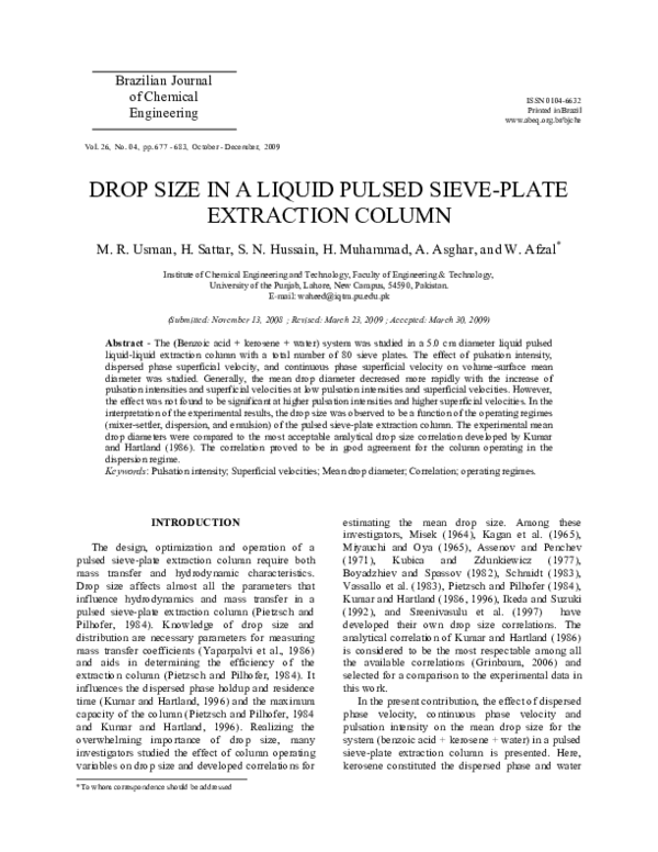(PDF) Drop size in a liquid pulsed sieve-plate extraction column