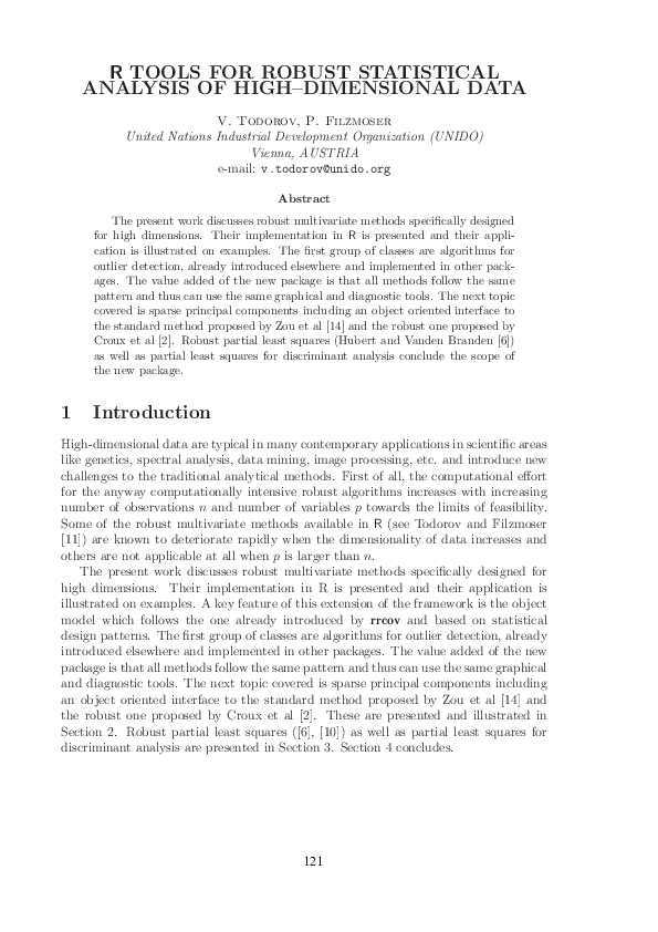 (PDF) R Tools for Robust Statistical Analysis of High–Dimensional Data